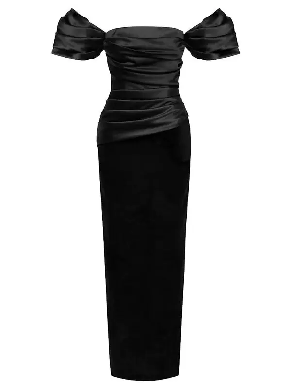 POST MERIDIEM Draped Sleeves Maxi Dress - Black