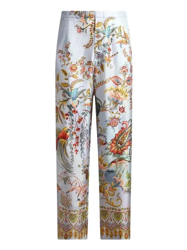 Etro Printed Silk Trousers - Blue