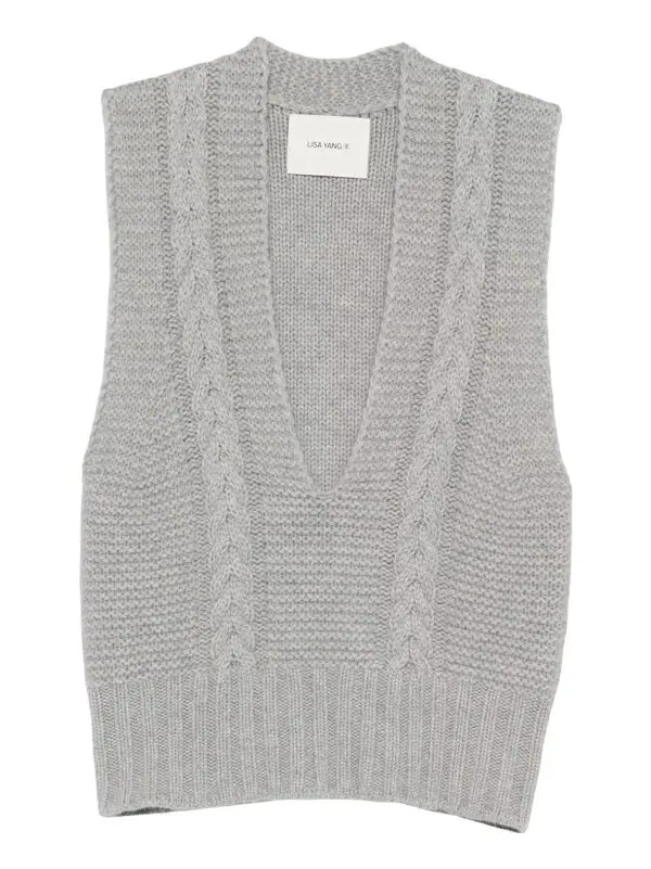 LISA YANG Sallie Cable-knit V-neck Top - Grey