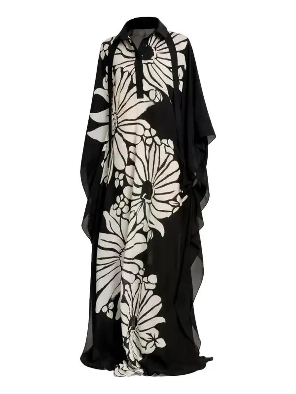 Elie Saab Printed Silk Kaftan - Black