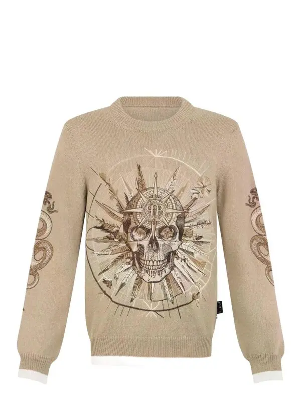 Philipp Plein Tattoo Skull Crew-neck Sweater - Neutrals