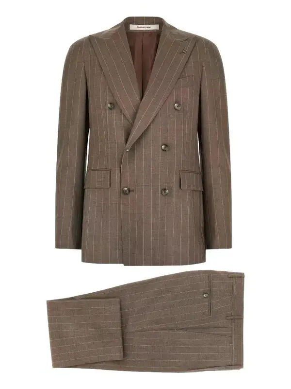 Tagliatore Pinstriped Double-breasted Suit - Brown