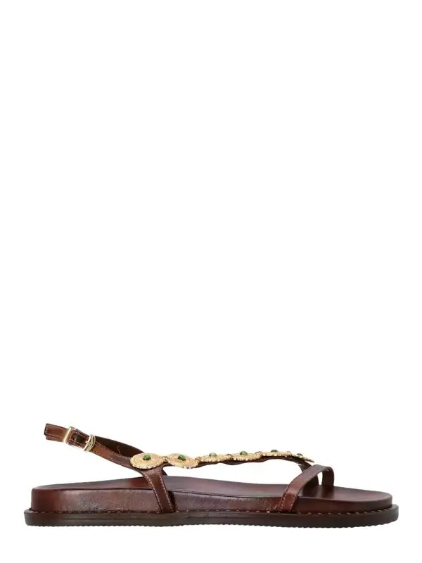KOTRIS SANDALS Embellished Flat Sandals - Brown