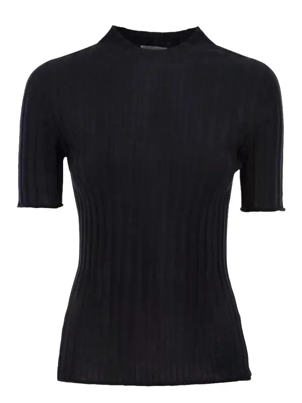 Peserico Ribbed Short-sleeve Sweater - Black