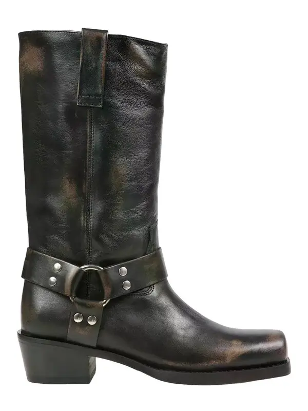 Paris Texas Aged-effect Buckle Boots - Black