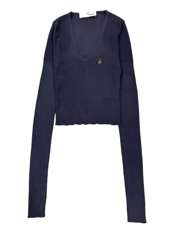 VIVIENNE WESTWOOD Logo Embroidery V-neck Sweater - Blue