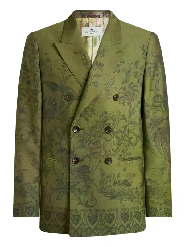 Etro Double-breasted Jacquard Blazer - Green
