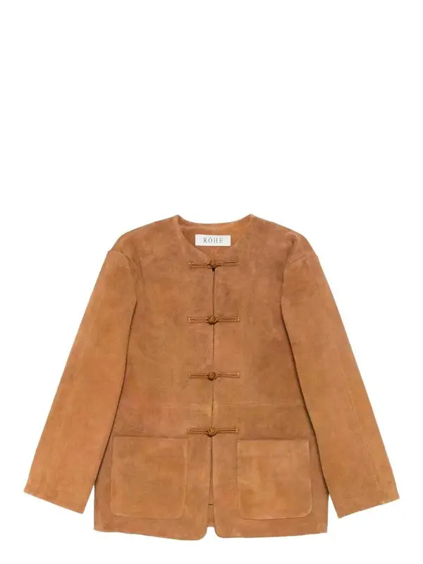 RÓHE Mandarin-collar Suede Jacket - Brown