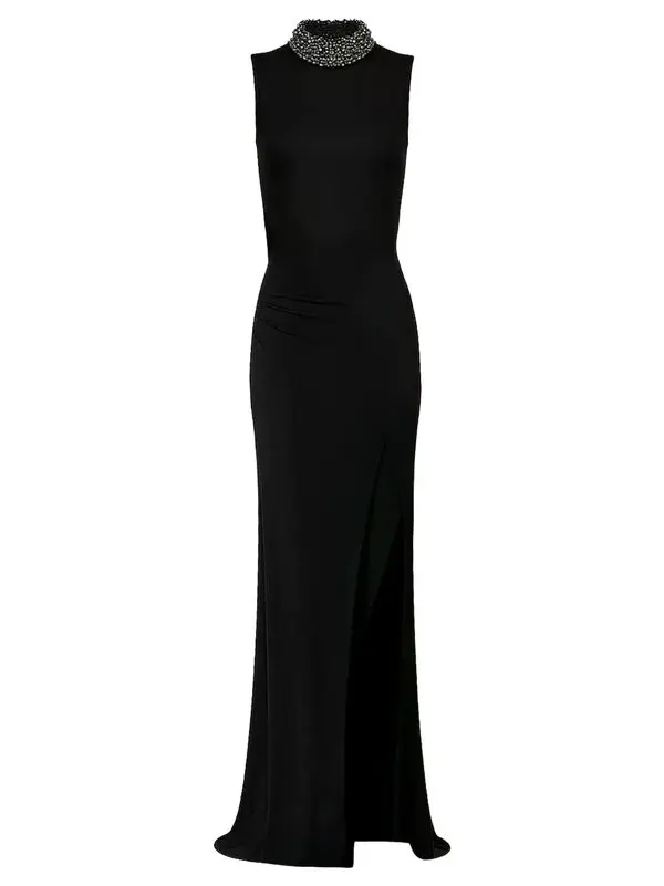 THE NEW ARRIVALS ILKYAZ OZEL Embellished Sleeveless Gown - Black