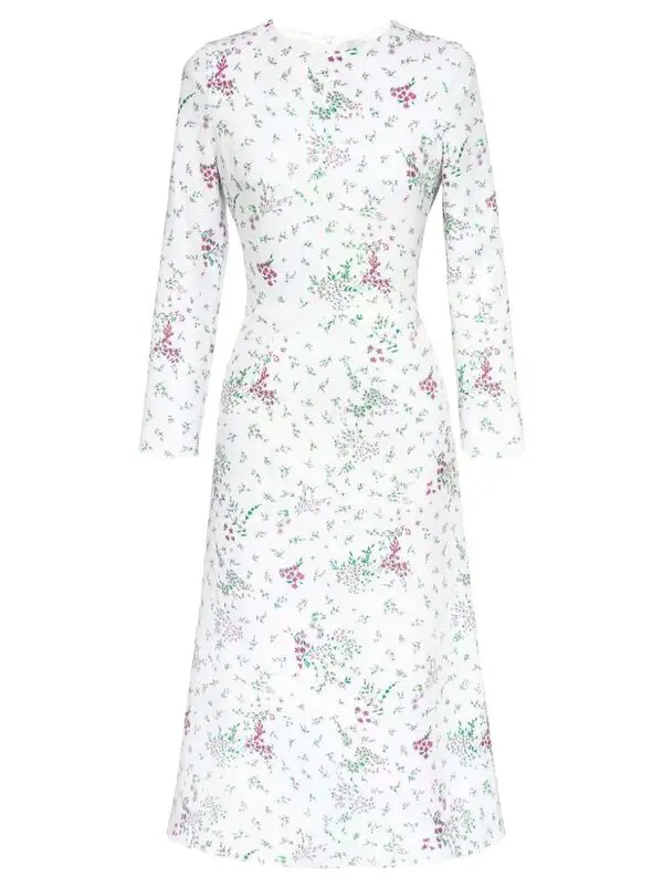 POST MERIDIEM Floral-print Long-sleeve Midi Dress - White