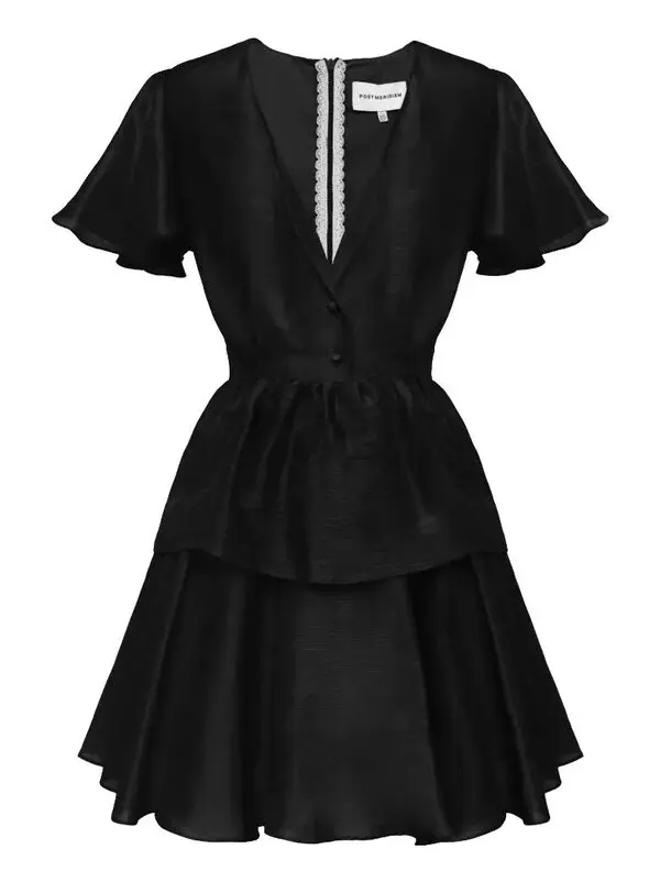 POST MERIDIEM Ruffled-sleeves Mini Dress - Black