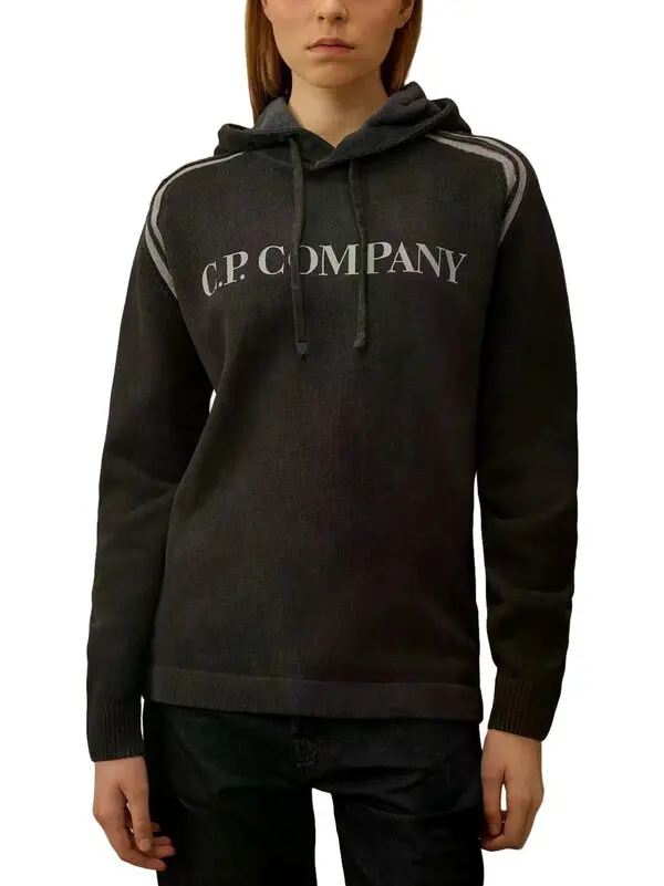 C.P. COMPANY Logo Stripe Hoodie - Grey