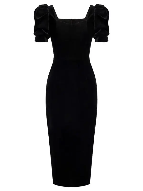 POST MERIDIEM Puff-sleeve Midi Dress - Black