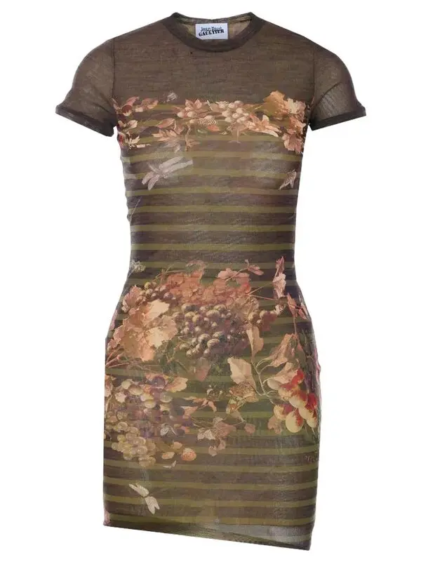 Jean Paul Gaultier Floral-print Mini Dress - Brown