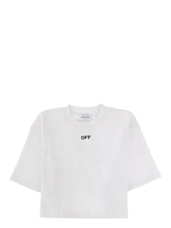 Off-White Cropped Ribbed Top - White