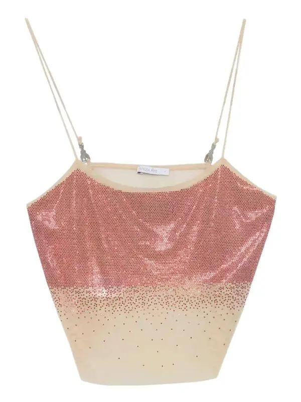 Patrizia Pepe Rhinestone Tulle Top - Neutrals