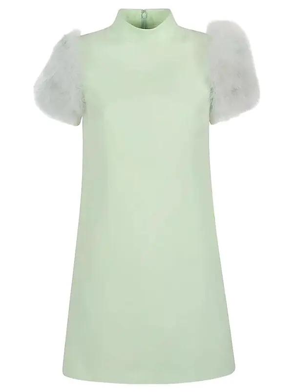 Valentino Garavani Feathered-detail Mini Dress - Green