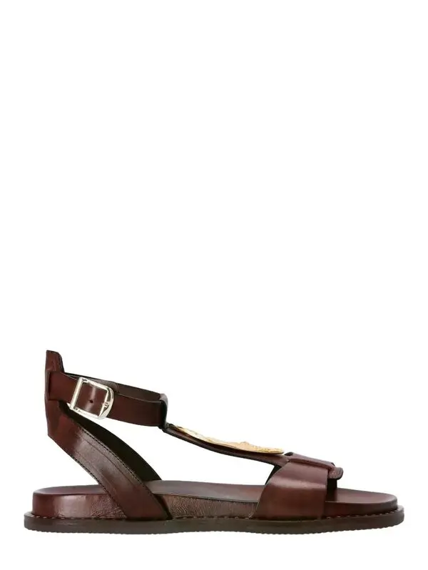 KOTRIS SANDALS T-strap Leather Sandals - Brown