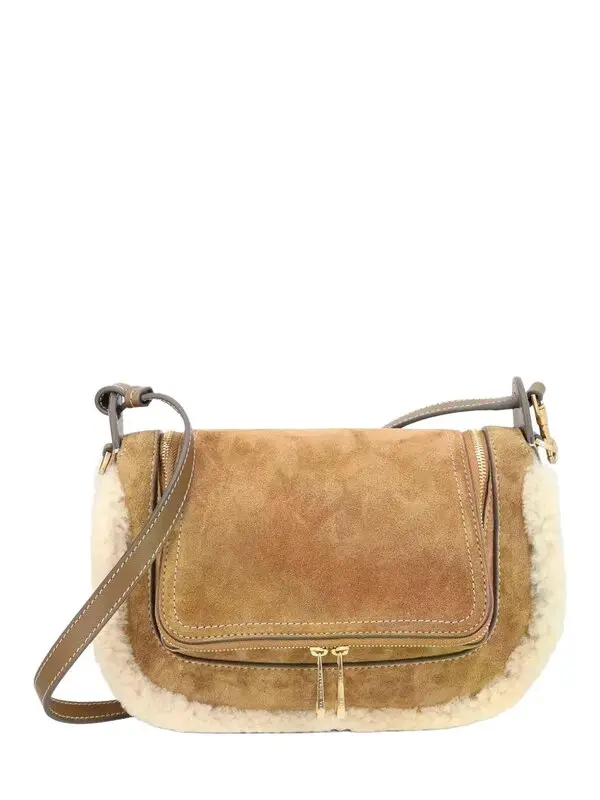 ANYA HINDMARCH Shearling Trim Shoulder Bag - Brown