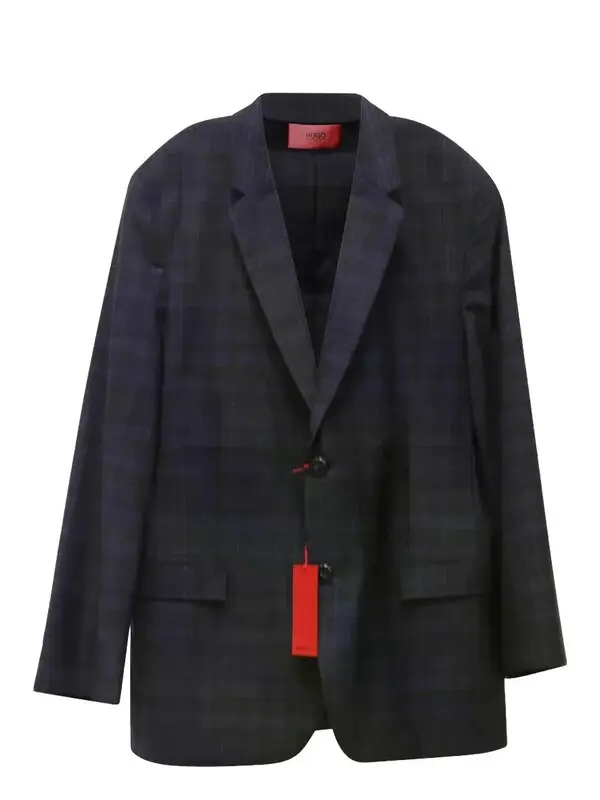 BOSS Plaid-pattern Single-breasted Blazer - Blue