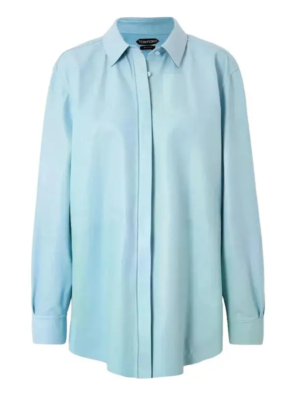 TOM FORD Leather Button-down Shirt - Blue
