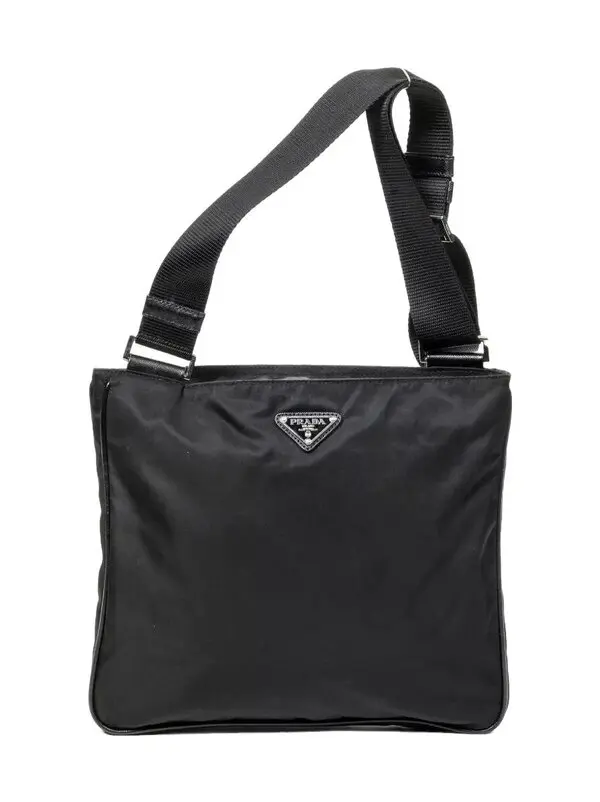 Prada Logo-plaque Top-zip Shoulder Bag - Black