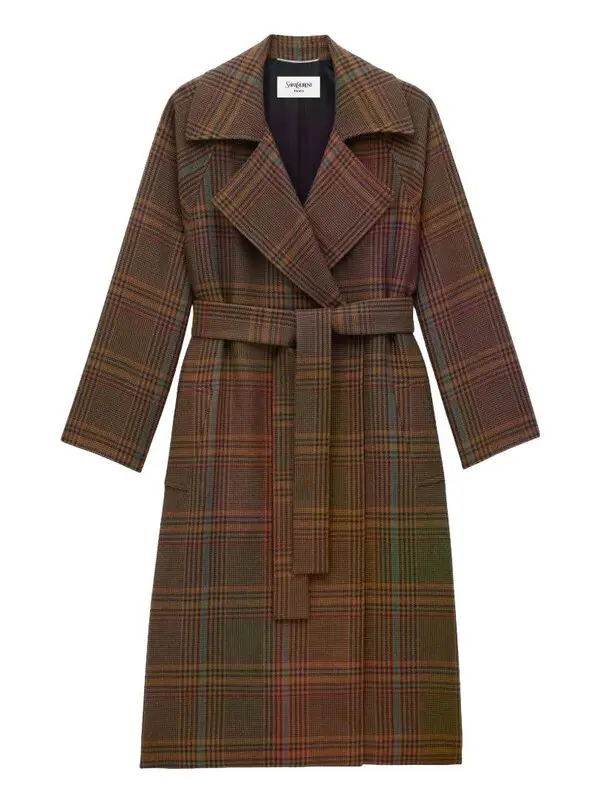 Saint Laurent Plaid Pattern Coat - Brown
