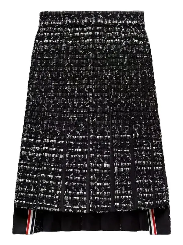 Thom Browne Pleated Ribbon Tweed Skirt - Black