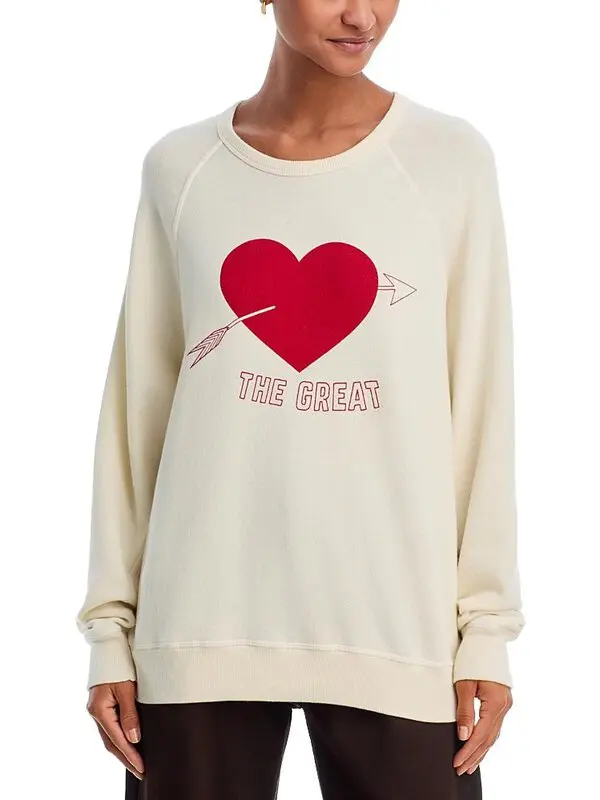 The Great. Heart Sweatshirt - White Red