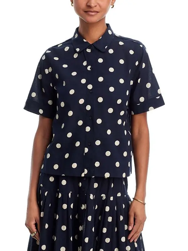 The Great. The Messenger Polka Dot Top - Navy Polka Dot