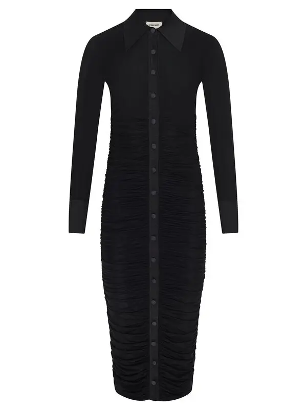 L'Agence Adriana Ruched Midi Dress - Black