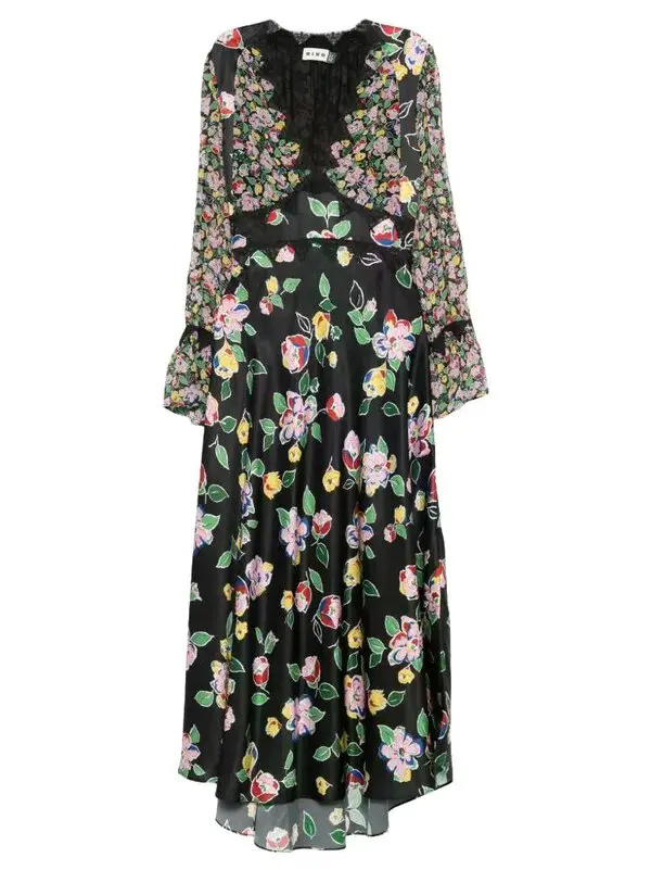 Rixo Floral-print Maxi Dress With Lace Detail - Black