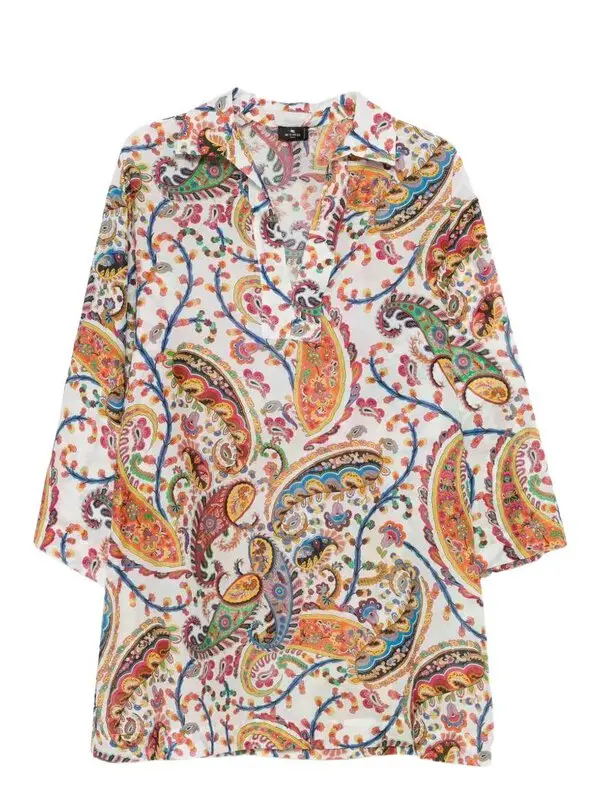 Etro Paisley V-neck Mini Dress - White