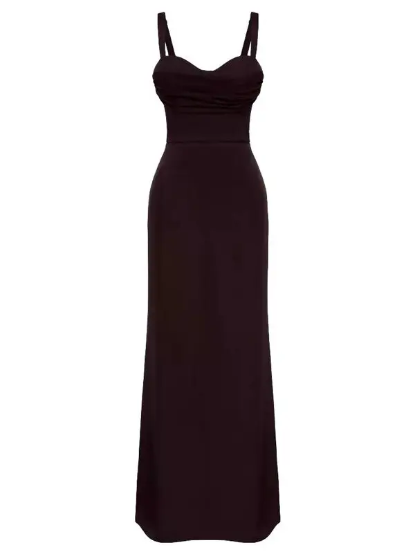 POST MERIDIEM Gathered Detail Maxi Dress - Brown