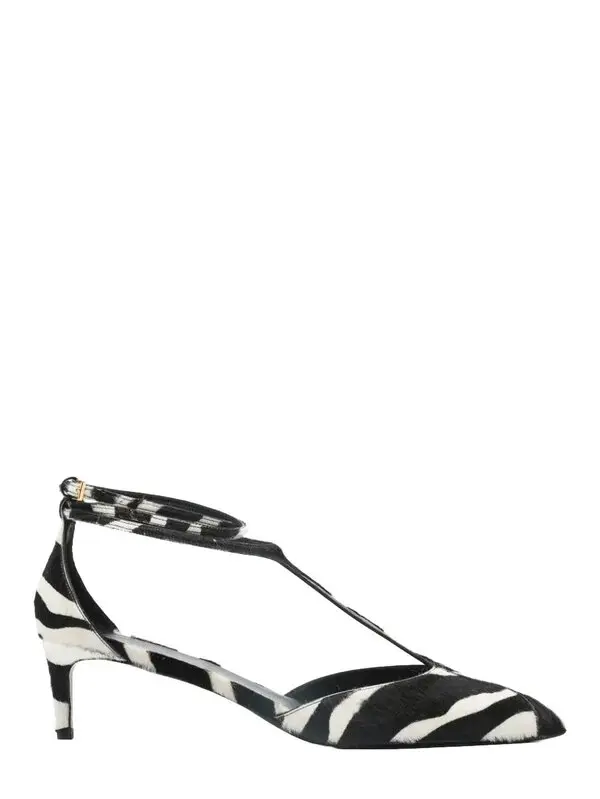 Khaite Mia Zebra Print T-strap Pumps - White