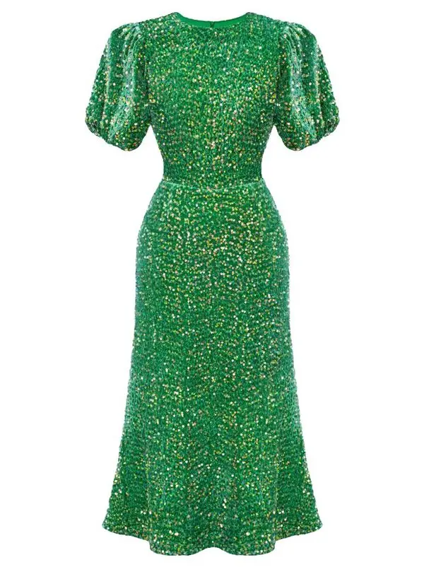 POST MERIDIEM Sequin-embellished Midi Dress - Green