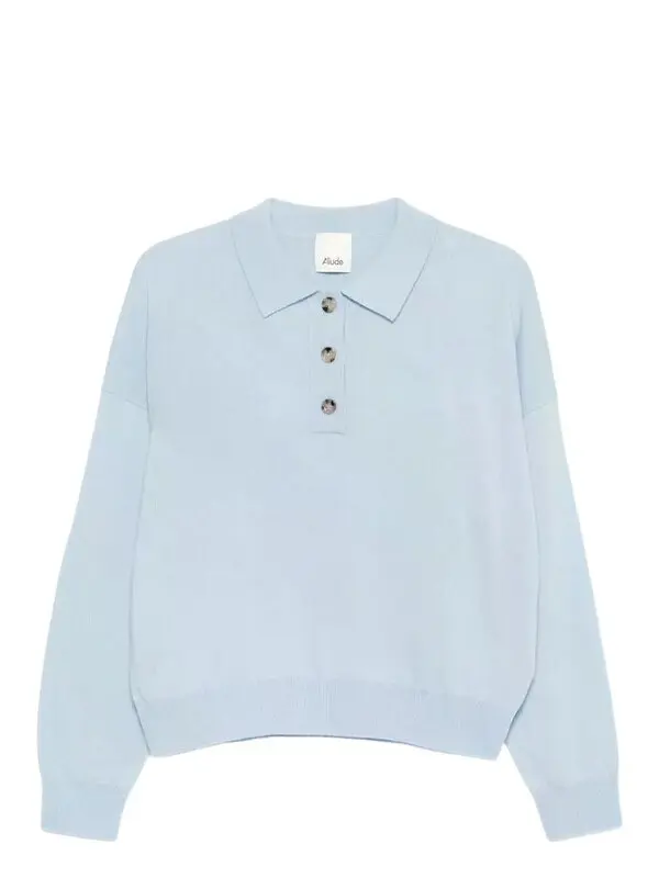 ALLUDE Button Collared Polo Shirt - Blue