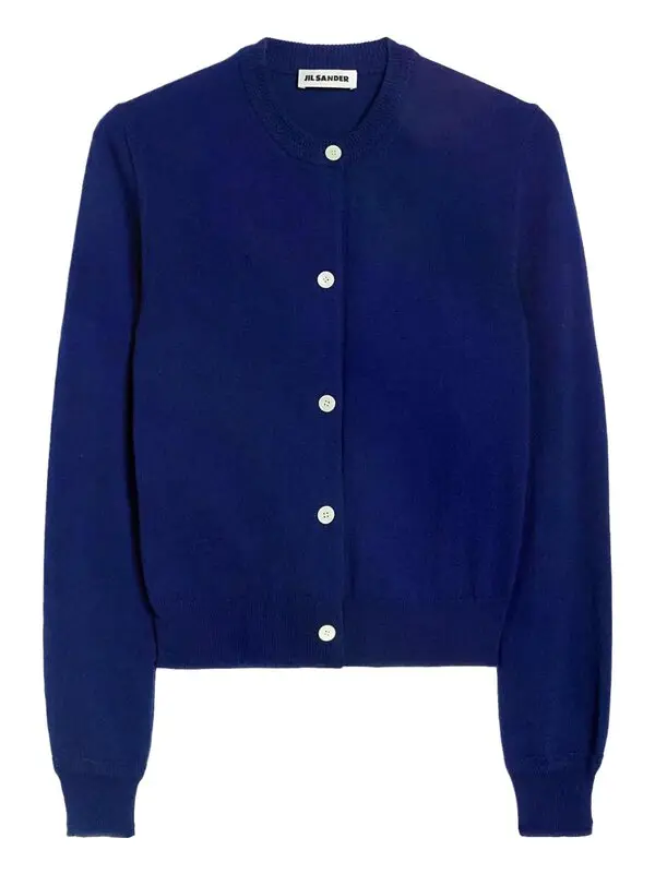 JIL SANDER Crew-neck Wool Cardigan - Blue