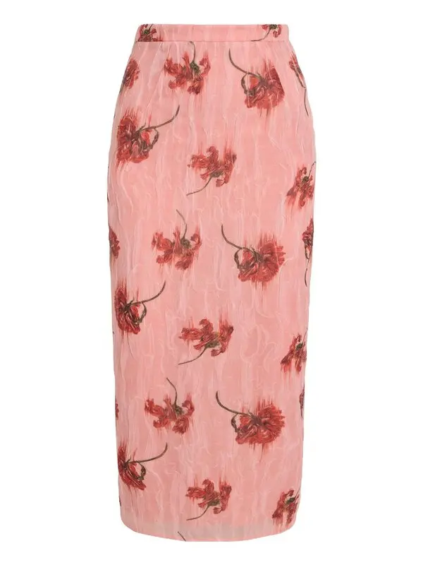 EMILIA WICKSTEAD Floral-print Crinkled Organza Midi Skirt - Coral