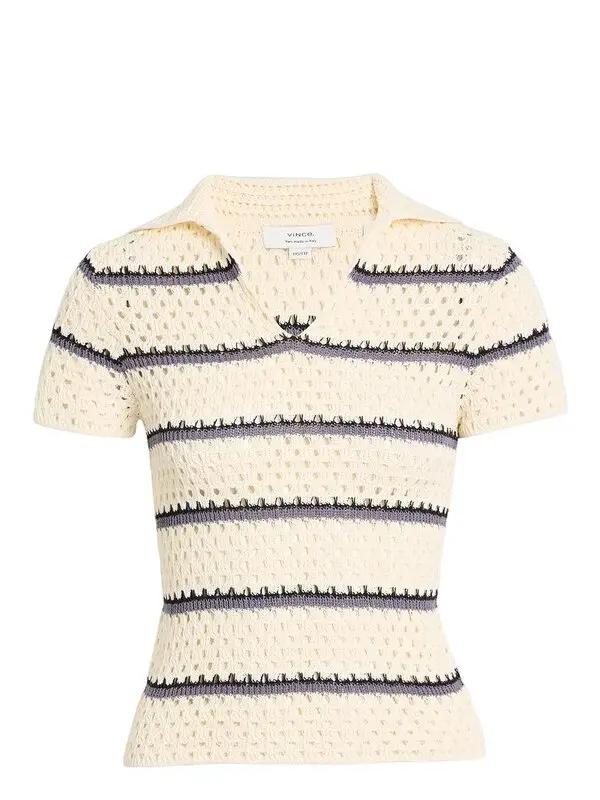 Vince Striped Open-knit Polo Sweater - Ivory