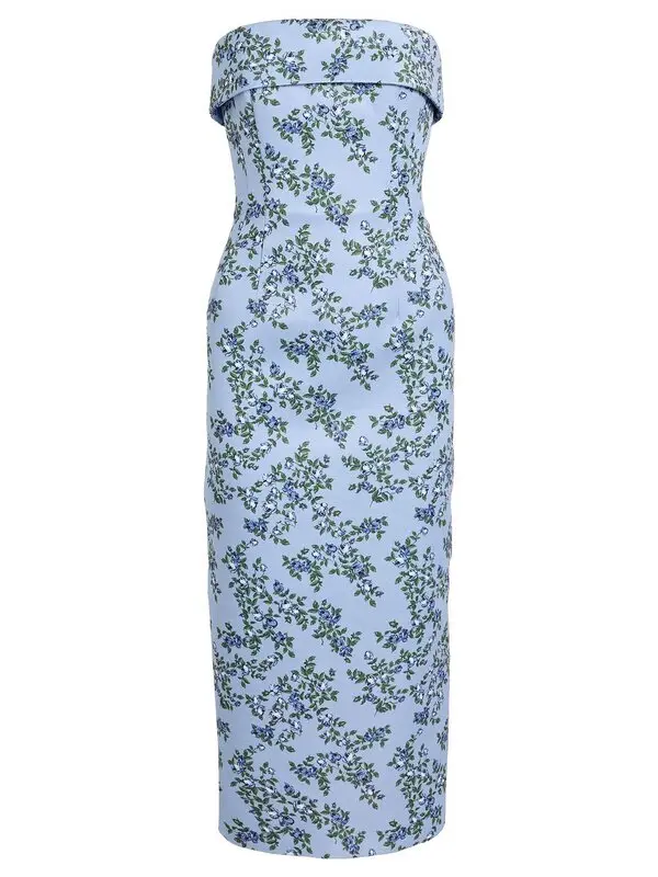 EMILIA WICKSTEAD Keeley Strapless Floral-print Faille Midi Dress - Light Blue