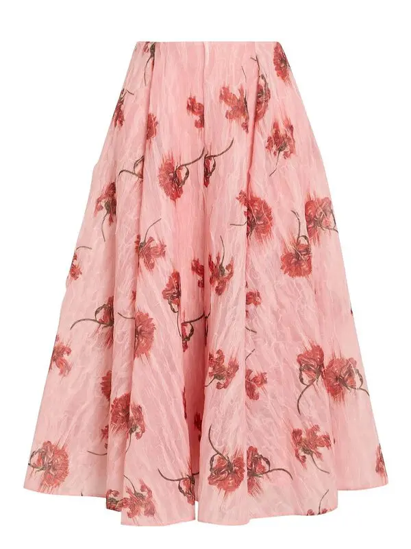 EMILIA WICKSTEAD Circeii Floral-print Crinkled Organza Midi Skirt - Coral