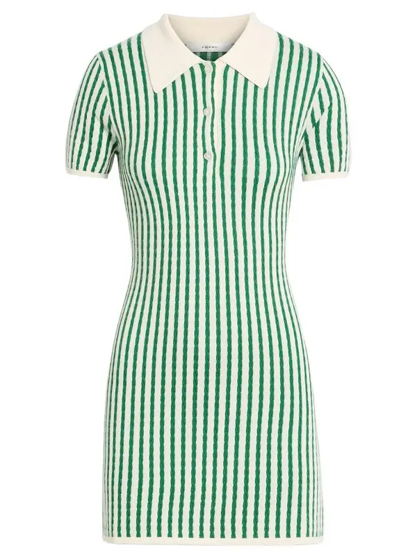 FRAME Striped Cable-knit Mini Shirt Dress - Green