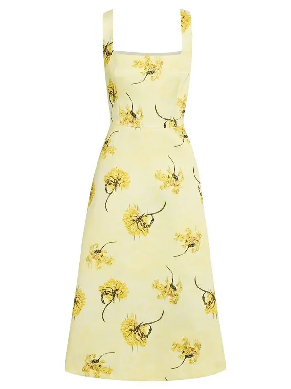 EMILIA WICKSTEAD Shiloh Floral-print Duchess-satin Midi Dress - Pastel Yellow