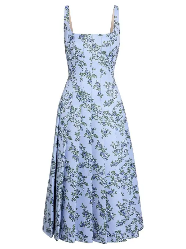 EMILIA WICKSTEAD Adele Pleated Floral-print Faille Midi Dress - Light Blue