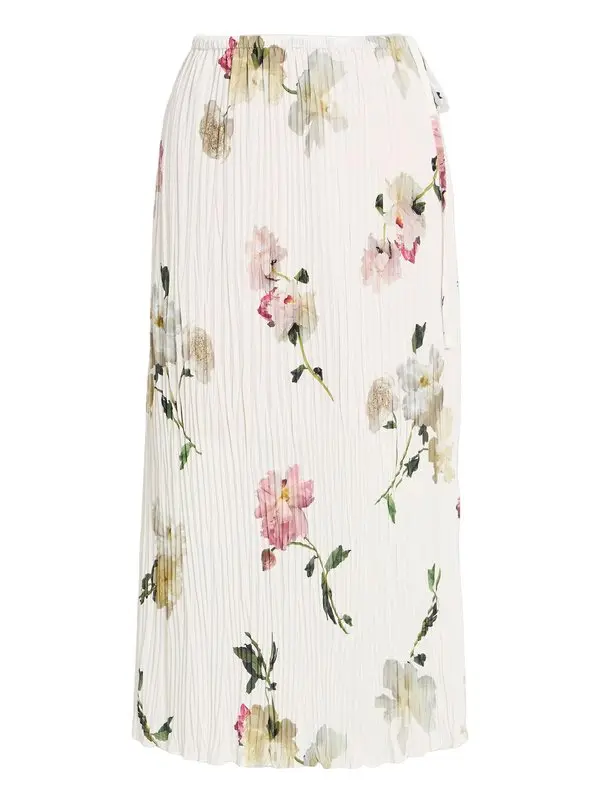 Vince Floral-print Pleated Satin Midi Skirt - White