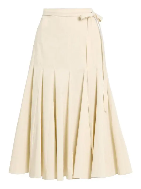 Another Tomorrow Pleated Cotton-blend Twill Midi Wrap Skirt - Cream