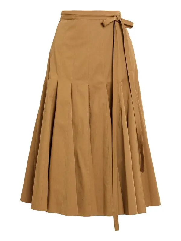 Another Tomorrow Pleated Cotton-blend Twill Midi Wrap Skirt - Light Brown