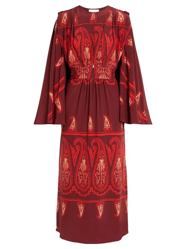 Johanna Ortiz Pintado En Henna Printed Silk-crepe Midi Dress - Burgundy