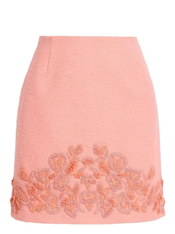 Carolina Herrera Embellished Cotton-blend Tweed Mini Skirt - Coral
